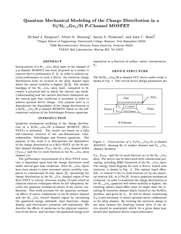 (PDF) Quantum mechanical modeling of the charge distribution Si/Si/sub 1-x/Ge/sub x/Si p-channel ...