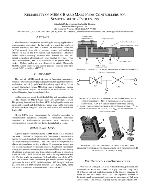 (PDF) Reliability of MEMS-based mass-flow controllers for semiconductor processing