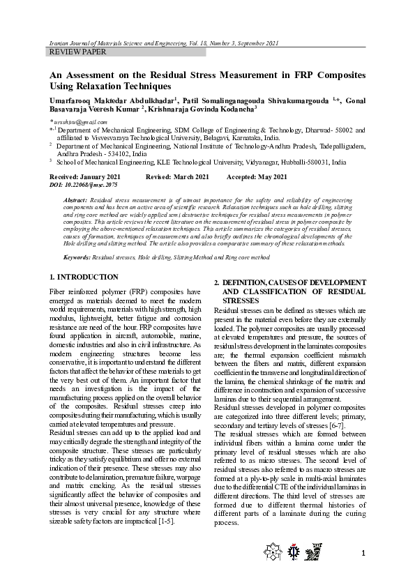 (PDF) An Assessment on Residual Stress Measurement in FRP Composites ...