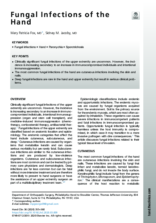 (PDF) Fungal infections of the hand