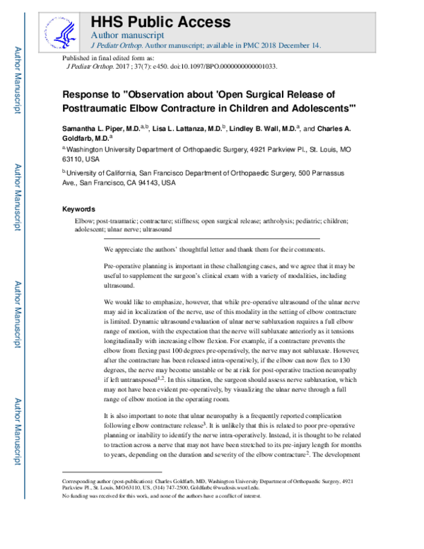 (PDF) Response to “Observation About ‘Open Surgical Release of ...