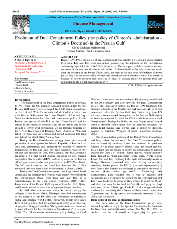Evolution of Dual Containment Policy (the Policy of Clinton’s ...