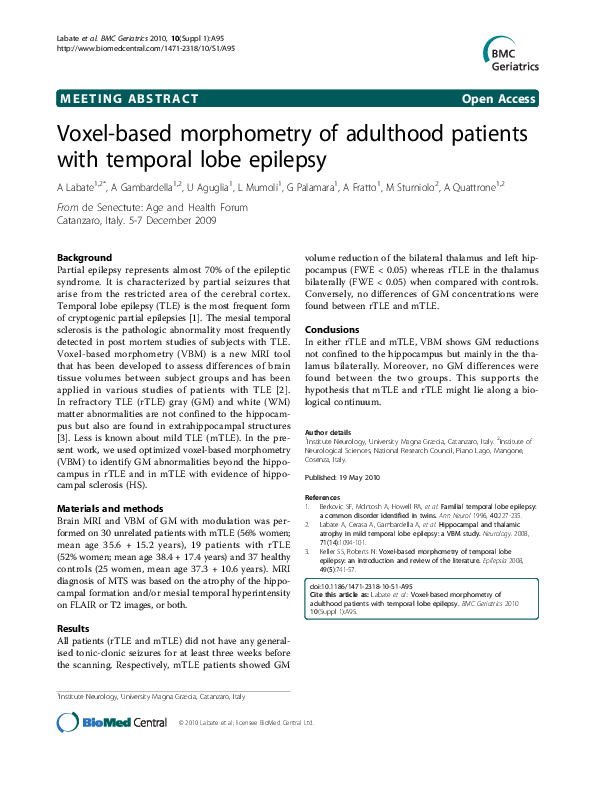 (PDF) Voxel-based morphometry of adulthood patients with temporal lobe epilepsy