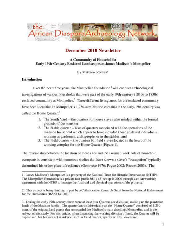 (PDF) A Community of Households: Early 19th-Century Enslaved Landscapes ...