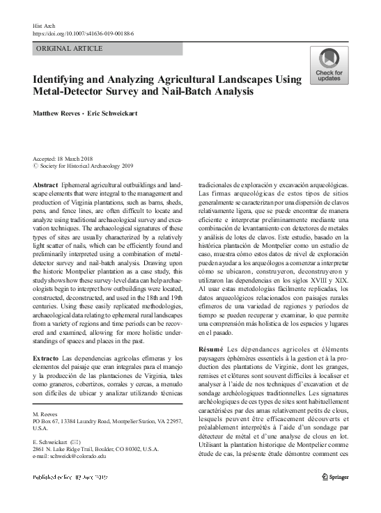 (PDF) Analyzing Agricultural Landscapes with Metal Detectors