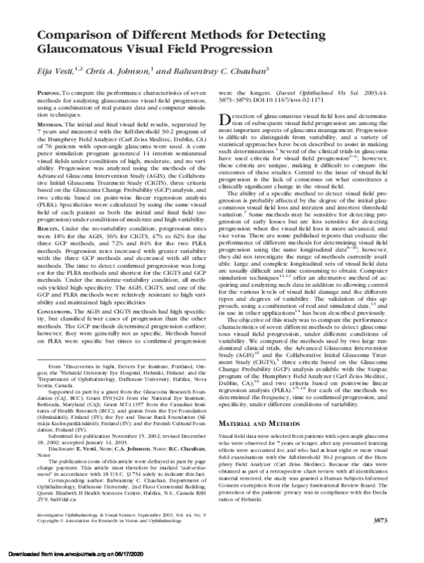 (PDF) Comparison of Different Methods for Detecting Glaucomatous Visual Field Progression