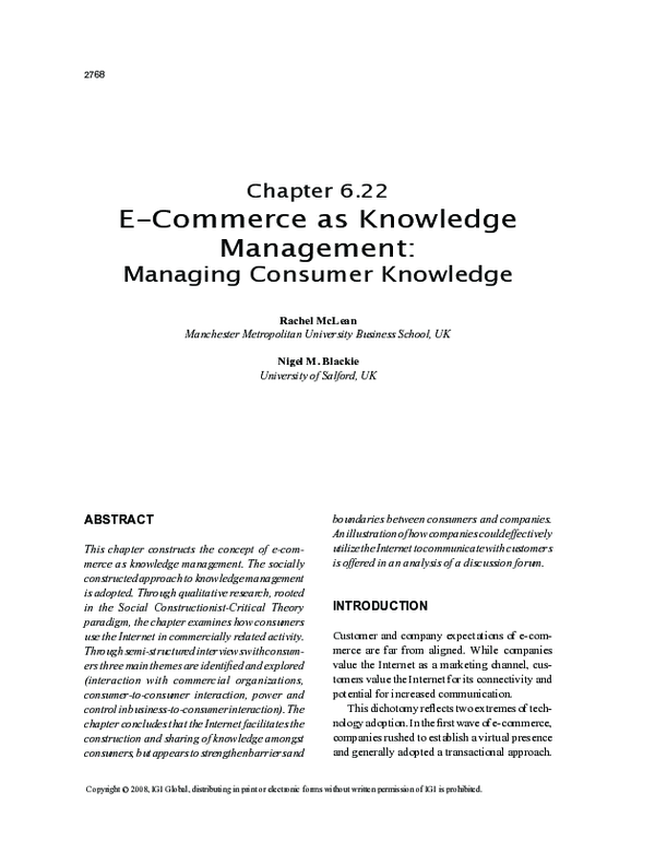 (PDF) E-Commerce as Knowledge Management