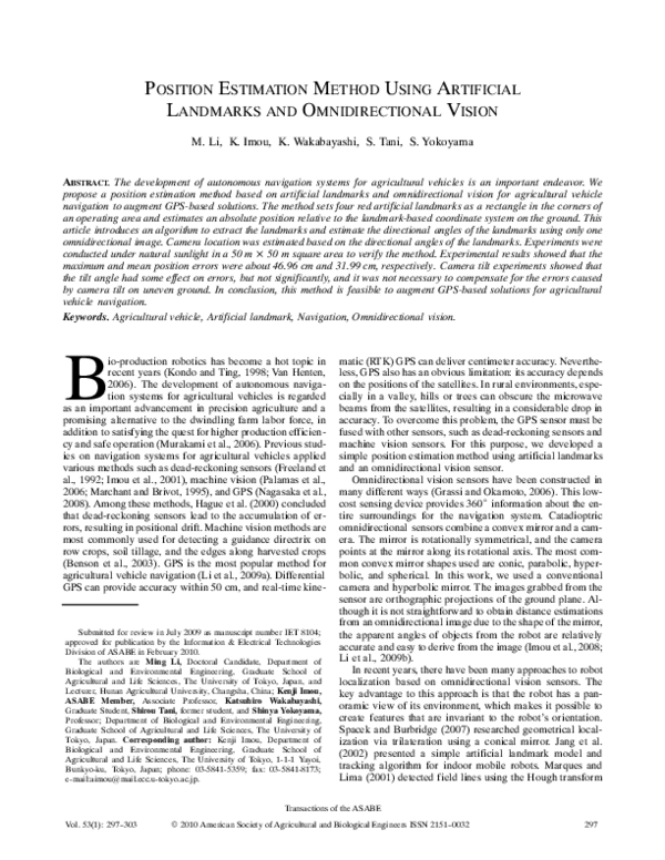 (PDF) Position Estimation Method Using Artificial Landmarks and ...