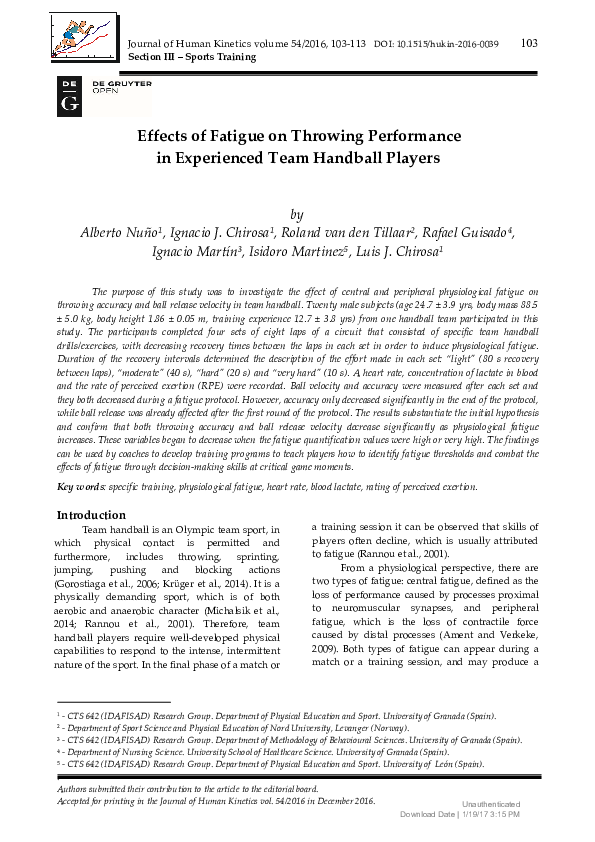 (PDF) Effects of Fatigue on Throwing Performance in Experienced Team ...