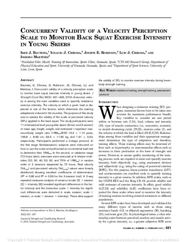 (PDF) Concurrent Validity of a Velocity Perception Scale to Monitor ...