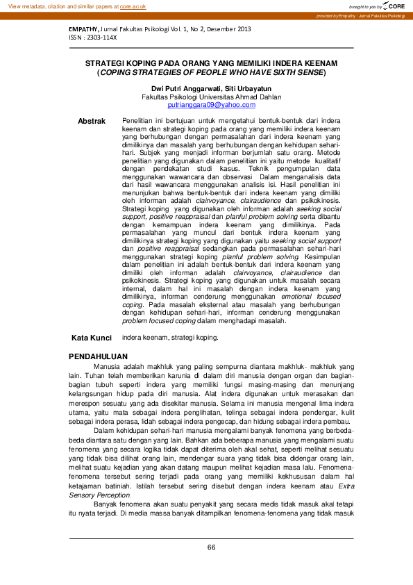(PDF) Strategi Koping Pada Orang Yang Memiliki Indera Keenam