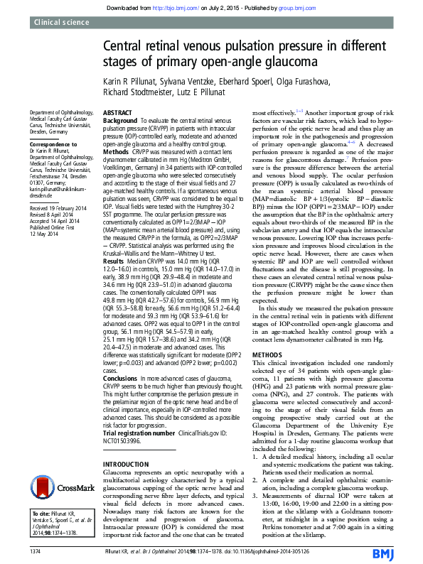(PDF) Central retinal venous pulsation pressure in different stages of ...