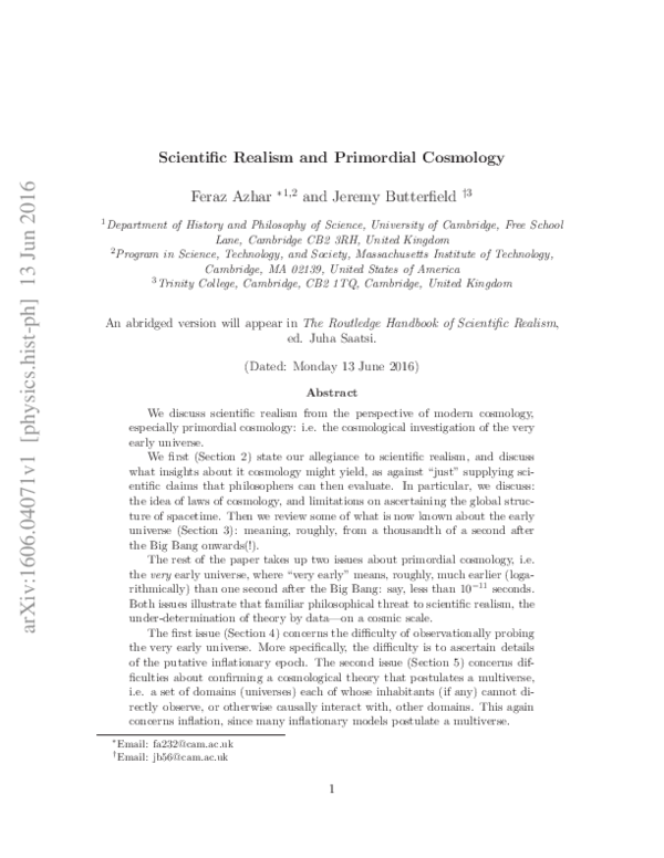 (PDF) Scientific Realism and Primordial Cosmology