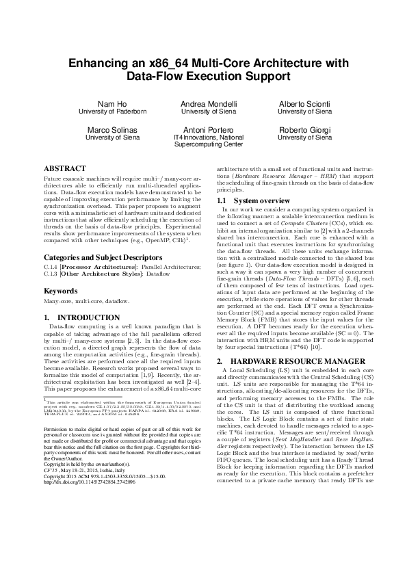 (PDF) Enhancing an x86_64 multi-core architecture with data-flow execution support