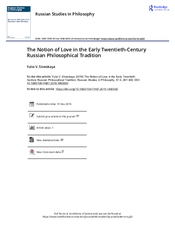(PDF) The Notion of Love in the Early Twentieth-Century Russian ...