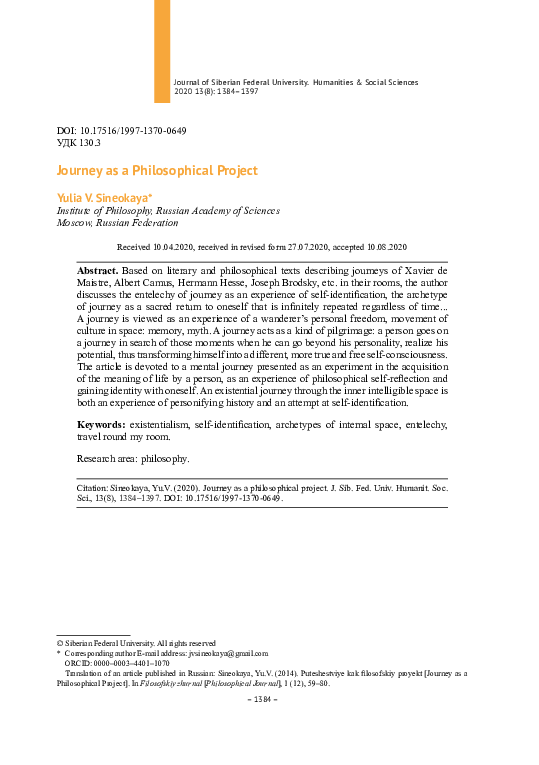 (PDF) Journey as a Philosophical Project
