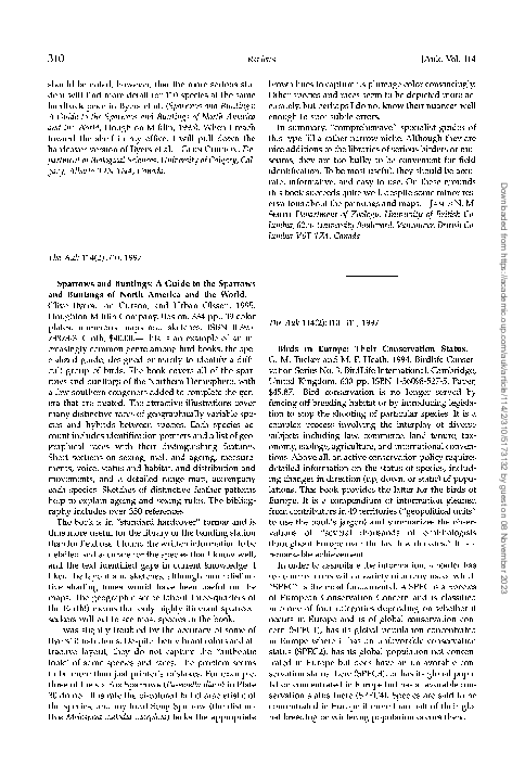 (PDF) Birds in Europe: Their Conservation Status G. M. Tucker M. F. Heath
