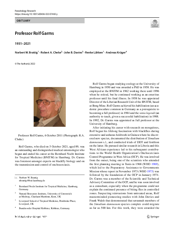 (PDF) OBITUARY: Professor Rolf Garms (1931–2021)