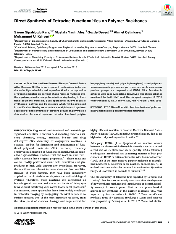 (PDF) Direct synthesis of tetrazine functionalities on polymer backbones