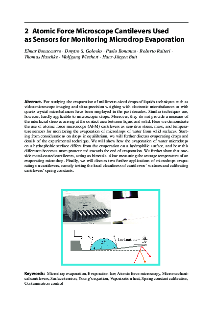 Pdf Atomic Force Microscope Cantilevers Used As Sensors For Monitoring Microdrop Evaporation
