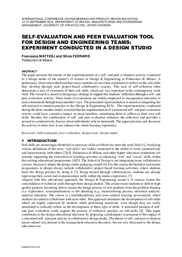 (PDF) Self-Evaluation and Peer Evaluation Tool for Design and ...