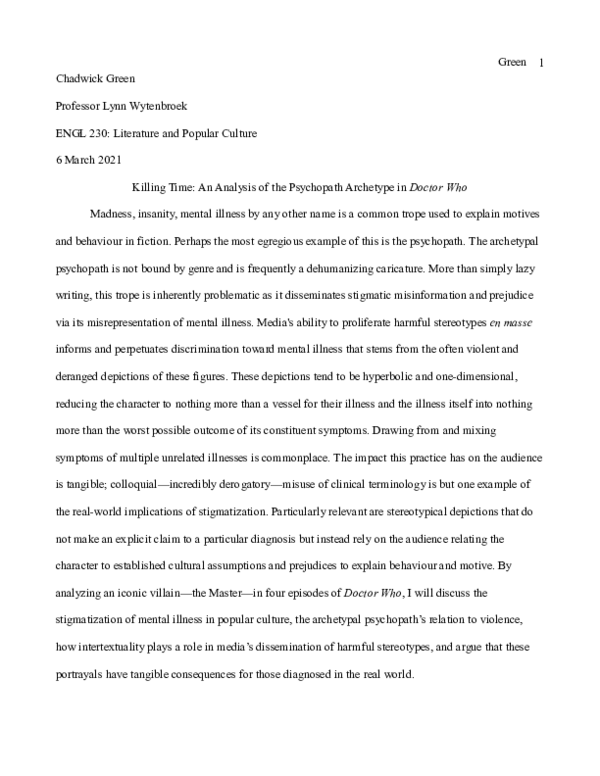(PDF) Killing time: an analysis of the psychopath archetype in Doctor ...