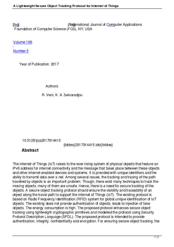 (PDF) A Lightweight Secure Object Tracking Protocol for Internet of Things