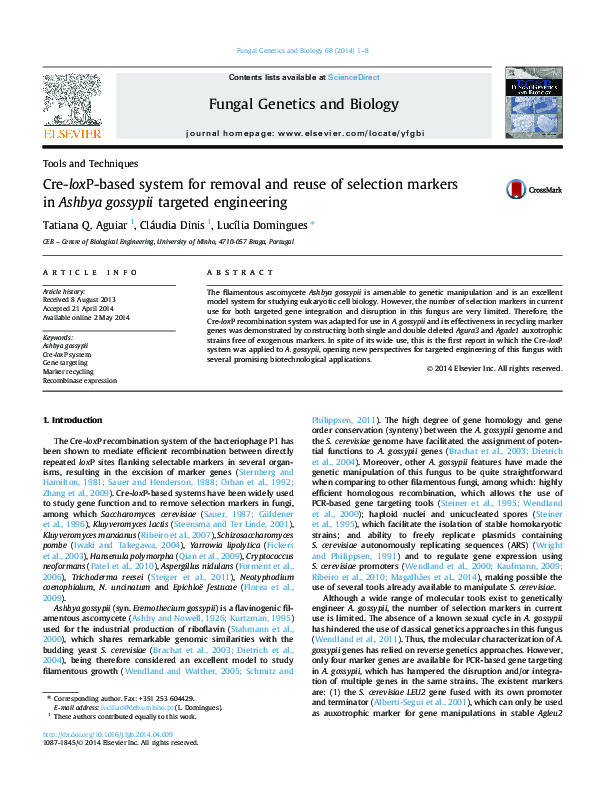 (PDF) Cre-loxP-based system for removal and reuse of selection markers ...