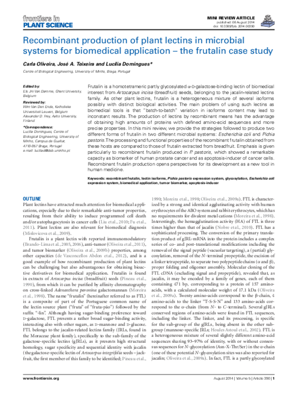 (PDF) Recombinant production of plant lectins in microbial systems for ...