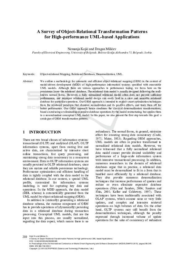 (PDF) Optimizing ORM for UML-based Systems