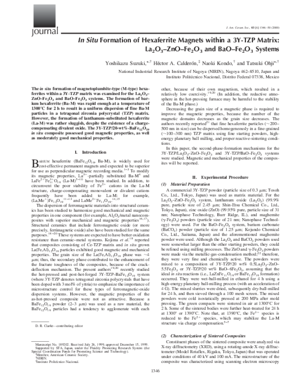 (PDF) In Situ Formation of Hexaferrite Magnets within a 3Y-TZP Matrix ...