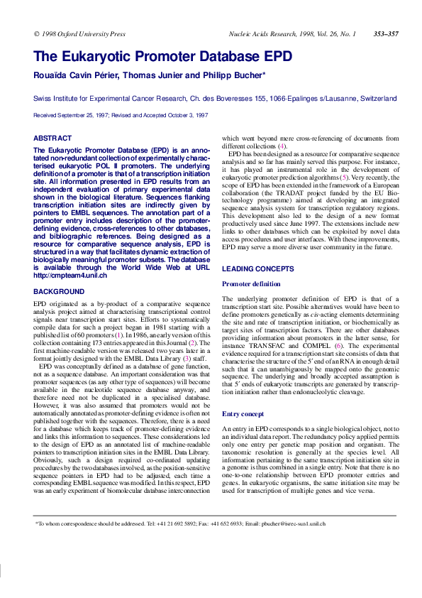 (PDF) The Eukaryotic Promoter Database EPD