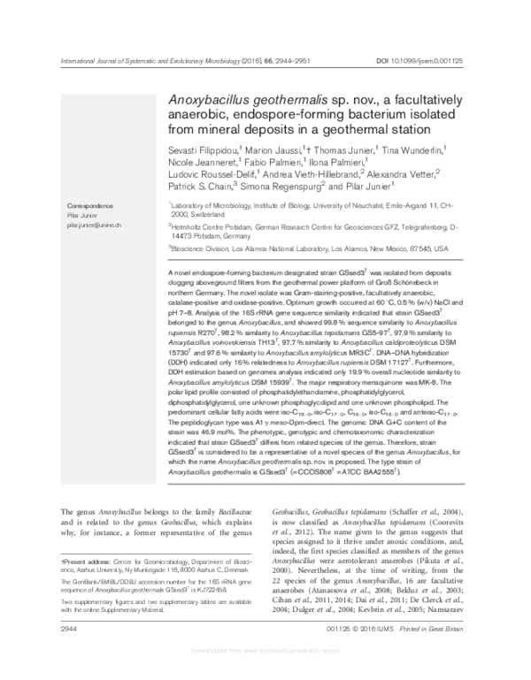 (PDF) Anoxybacillus geothermalis sp. nov., a facultatively anaerobic ...