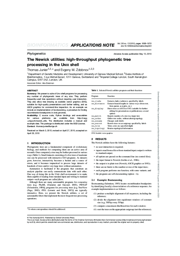 (PDF) The Newick utilities: high-throughput phylogenetic tree ...