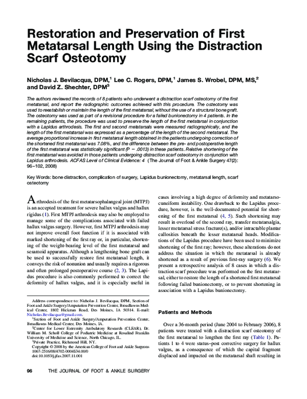 (PDF) Restoration and Preservation of First Metatarsal Length Using the ...