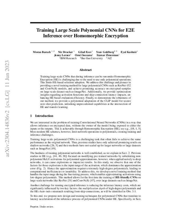 (PDF) Training Large Scale Polynomial CNNs for E2E Inference over Homomorphic Encryption