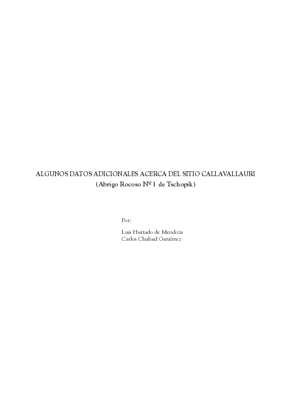 (PDF) Algunos Datos Adicionales Acerca Del Sitio Callavallauri (Abrigo Rocoso Nº 1 De Tschopik)