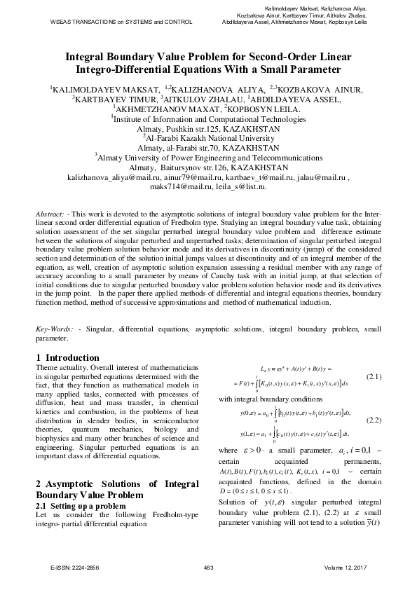 (PDF) Integral Boundary Value Problem for Second-Order Linear Integro-Differential Equations ...
