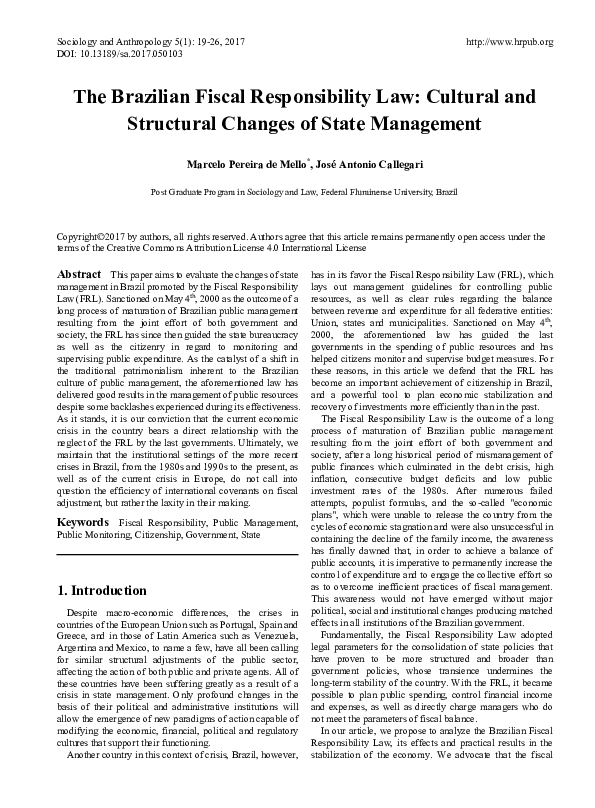 (PDF) The Brazilian Fiscal Responsibility Law: Cultural and Structural ...
