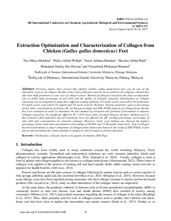 (PDF) Extraction Optimization and Characterization of Collagen from Chicken (Gallus gallus ...
