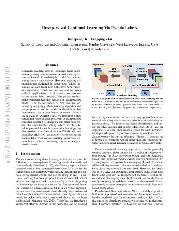 (PDF) Unsupervised Continual Learning Via Pseudo Labels