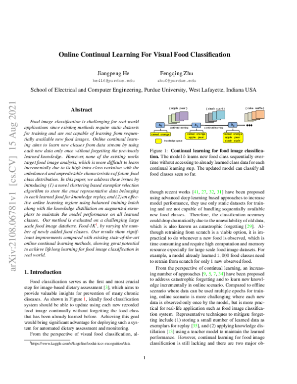 (PDF) Online Continual Learning For Visual Food Classification