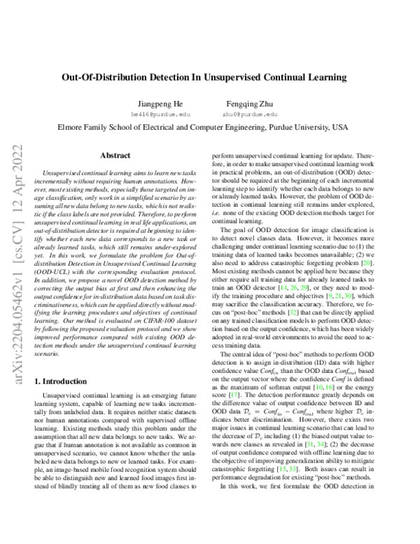 Pdf Out Of Distribution Detection In Unsupervised Continual Learning