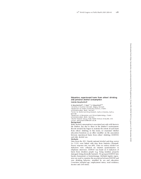 (PDF) Education, experienced harm from others’ drinking and personal ...