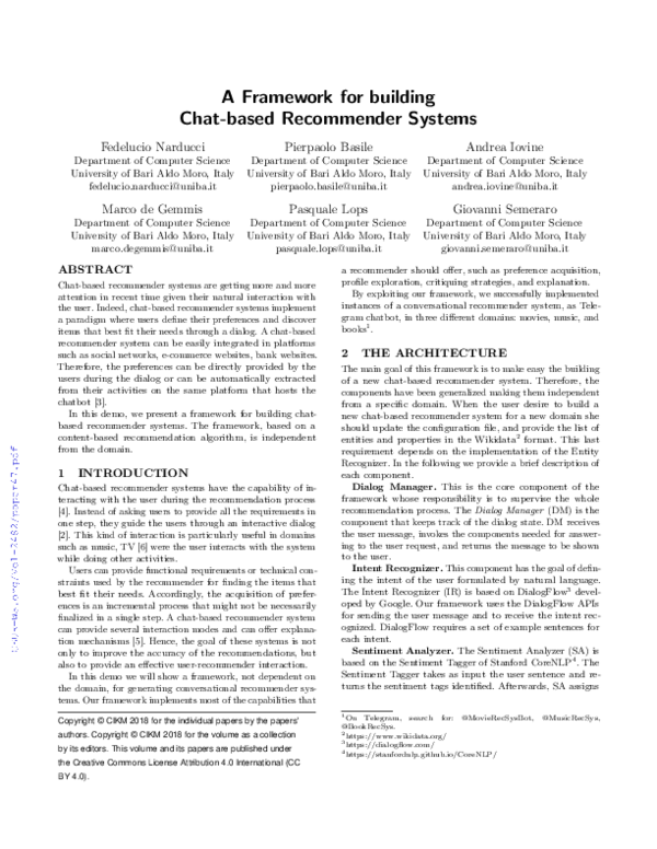 (PDF) A Framework for Building Chat-based Recommender Systems