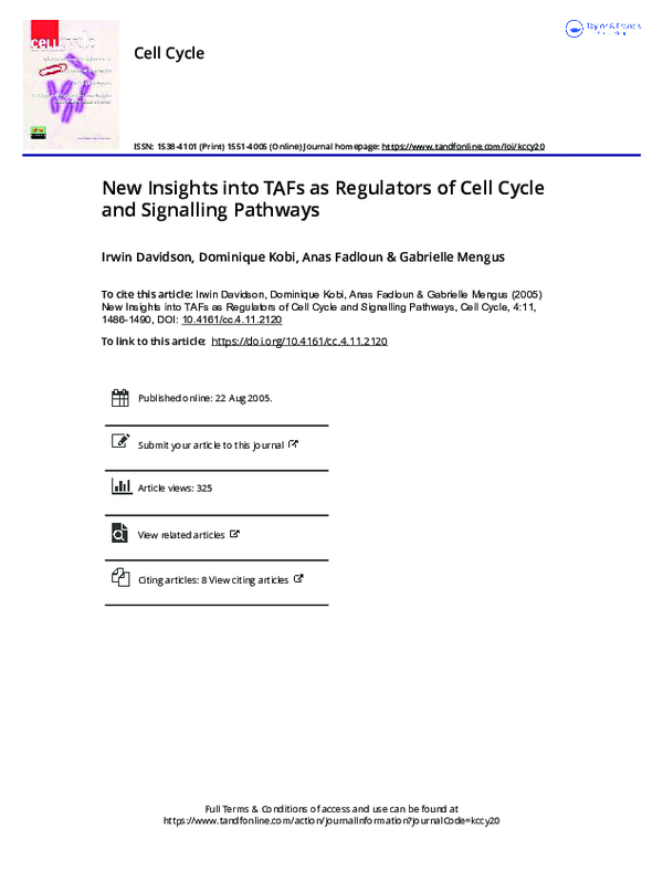 (PDF) New Insights into TAFs as Regulators of Cell Cycle and Signalling Pathways