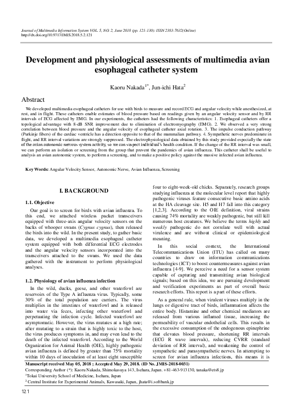 (PDF) Development and physiological assessments of multimedia avian esophageal catheter system