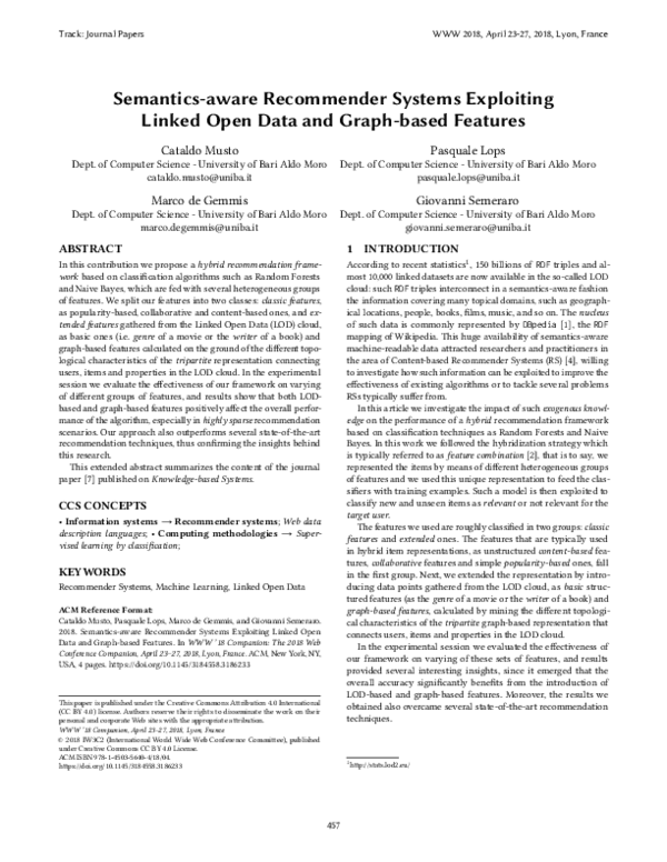(PDF) Semantics-aware Recommender Systems exploiting Linked Open Data and graph-based features