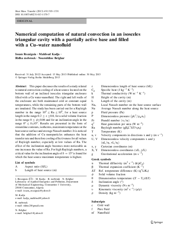 Pdf Numerical Computation Of Natural Convection In An Isosceles