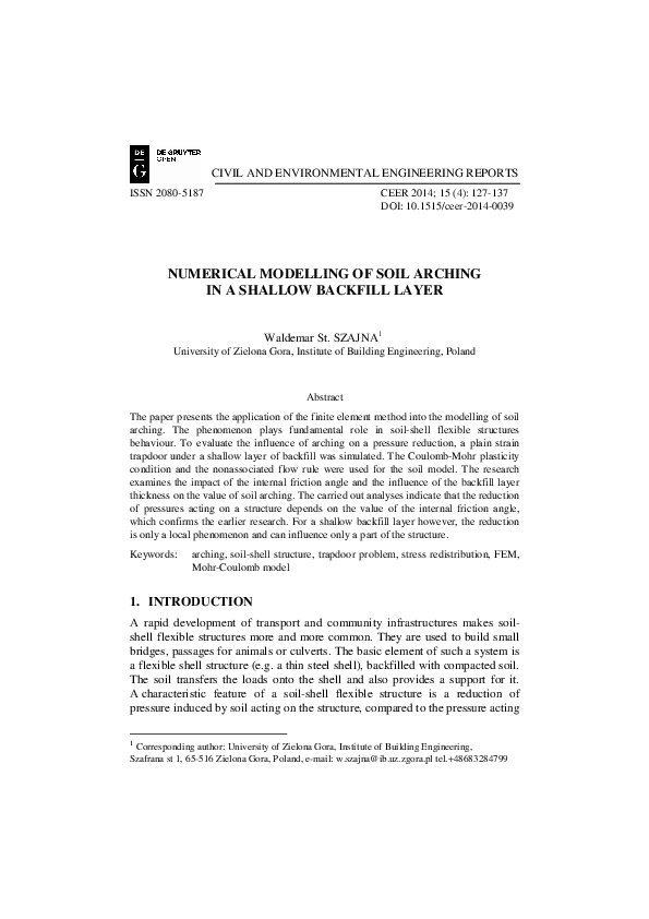 (PDF) Numerical Modelling of Soil Arching in a Shallow Backfill Layer